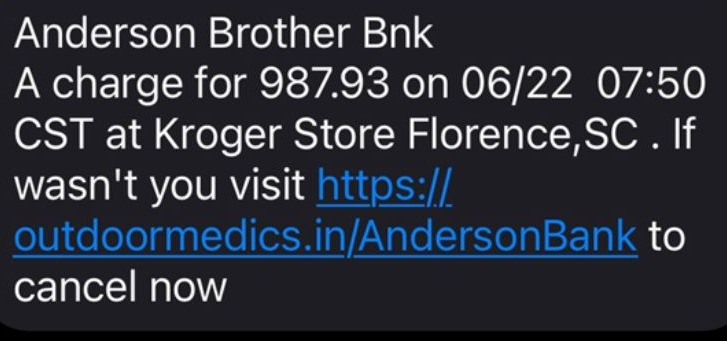 Legitimate Fraud Inquiries From Anderson Brothers Bank